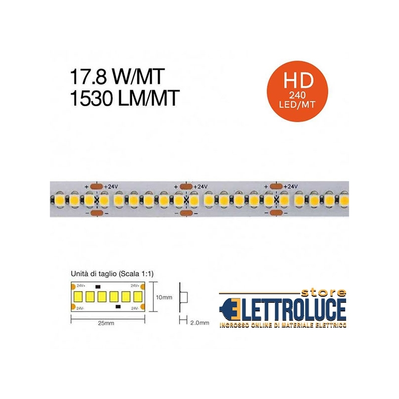 striscia led h.d. 96w luce fredda 6000°k 8400 lumens 24V IP20 pcb 10mm ...