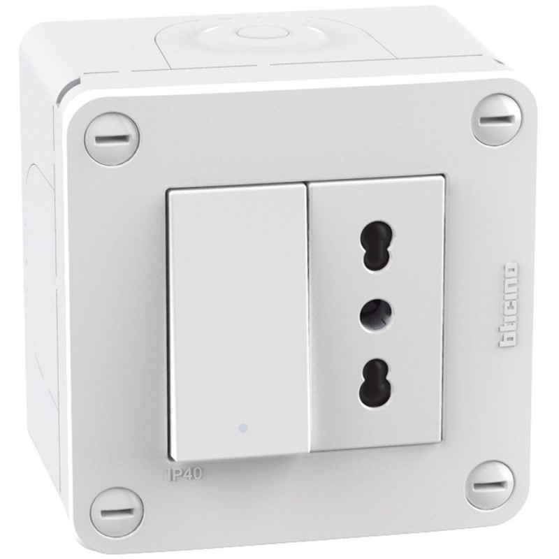 bticino 28402w2 matix go scatola ip40 2 moduli con interruttore piu presa std Italia 10/16A ...